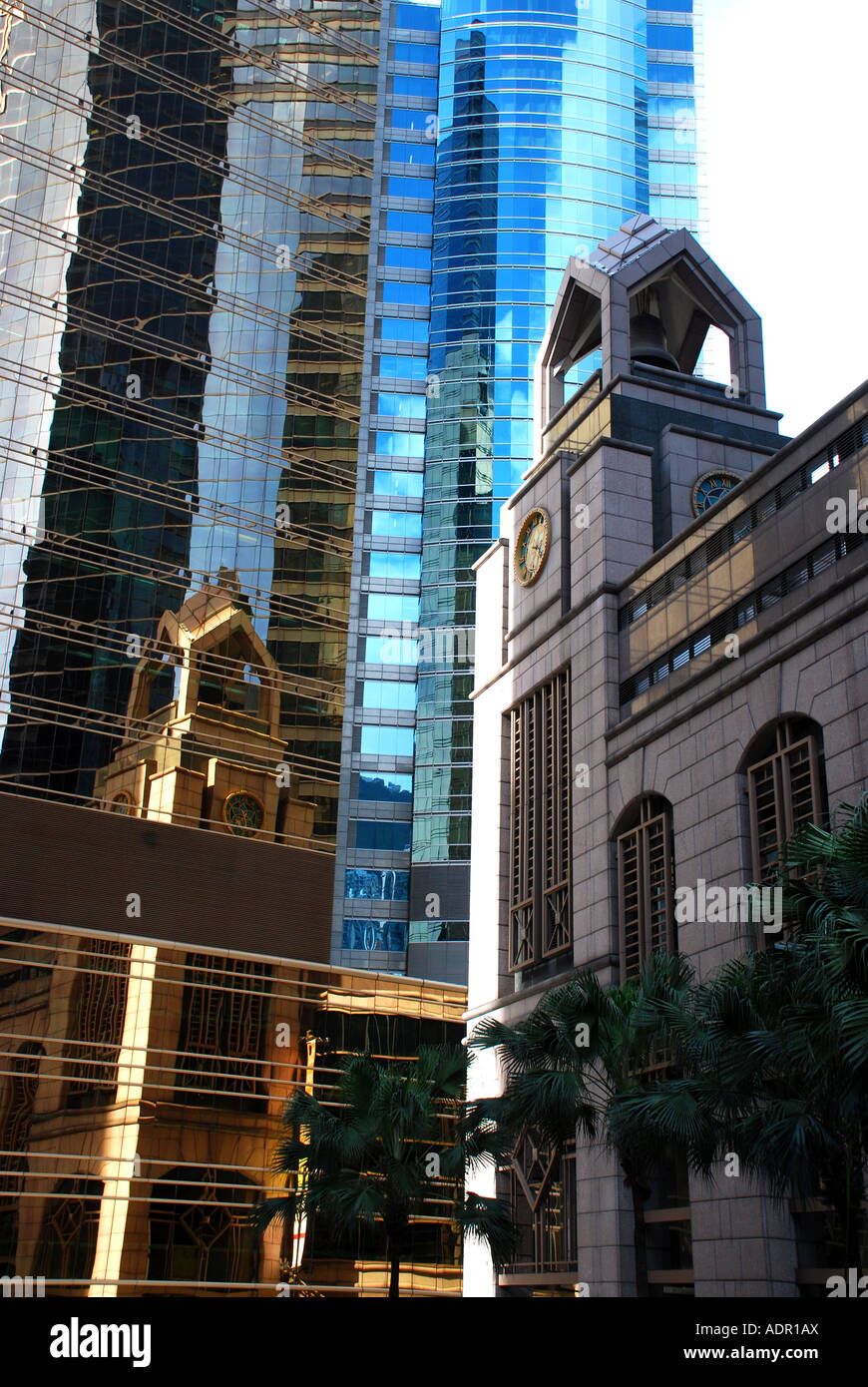 REFLECTION OF OLD COLONIAL BUILDING IN NEW MODERN SKYSCAPER HONG KONG ...