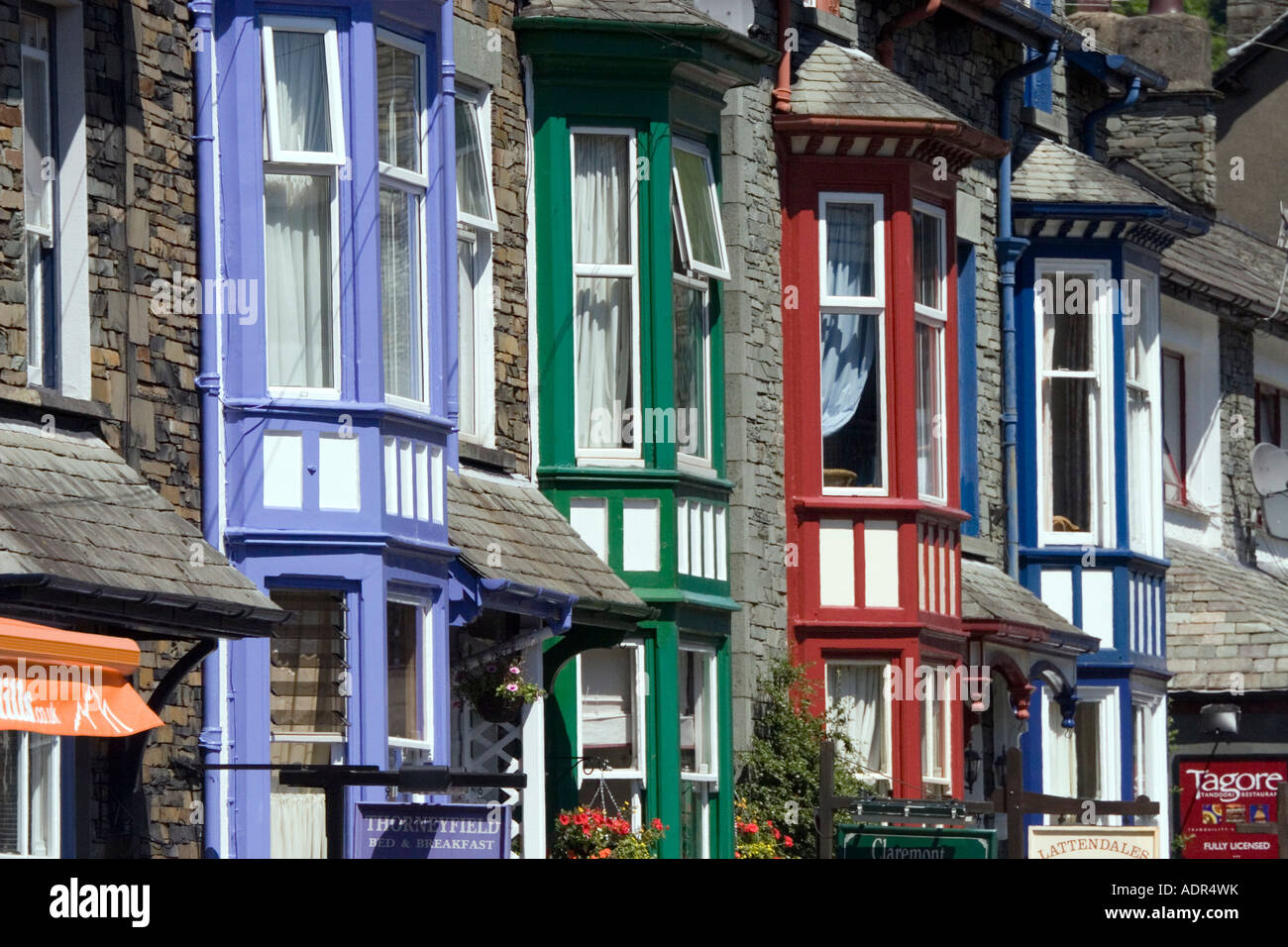 Colourful Bay Windows Town House Fronts Ambleside Town Lake District ...
