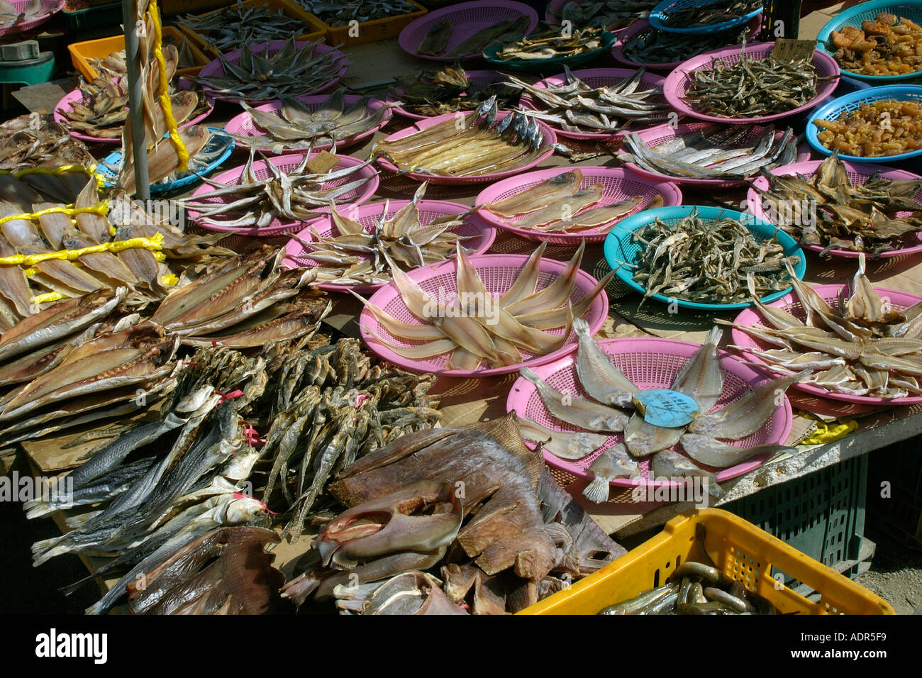 Dried fish and stingrays for sale at a seafood market near Yeongjongdo ...