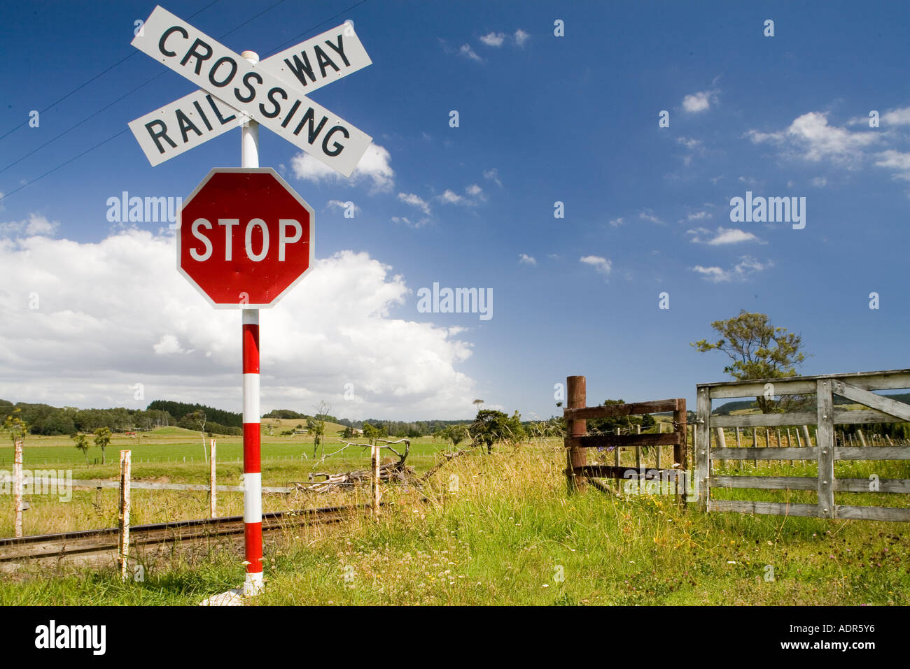 New Zealand North Island Kumea Railway Crossing and Stop Sign in ...