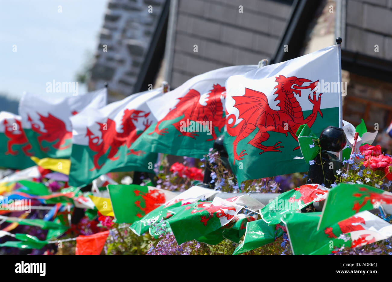 Cottages decorated with flags and bunting for Brecon Jazz Festival ...