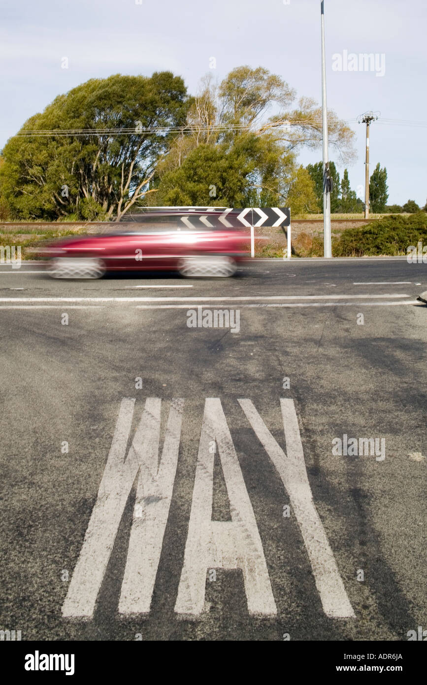New Zealand South Island Blenheim Way road warning sign painted on ...