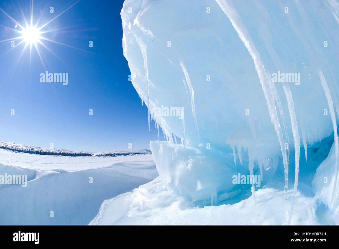 Meltwater forms icicles in spring as the thaw proceeds in the Arctic ...