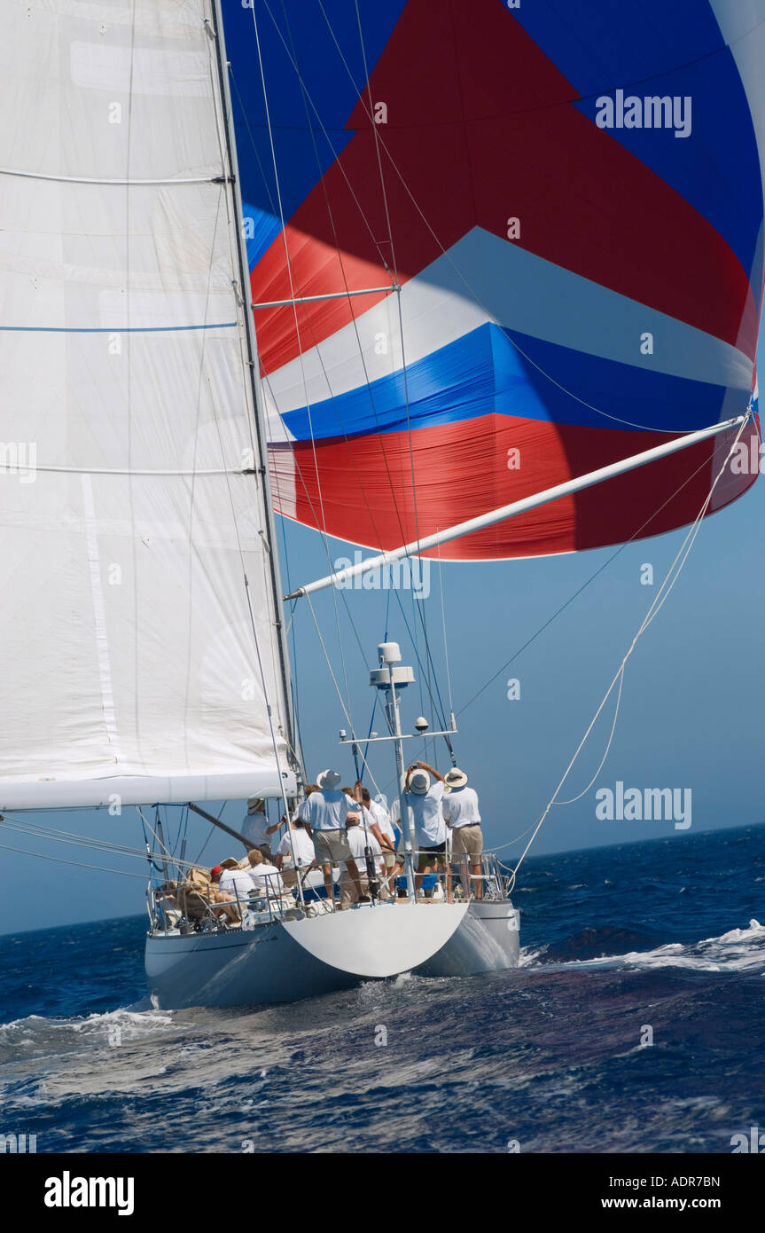Yacht on ocean with full sail, back view Stock Photo - Alamy