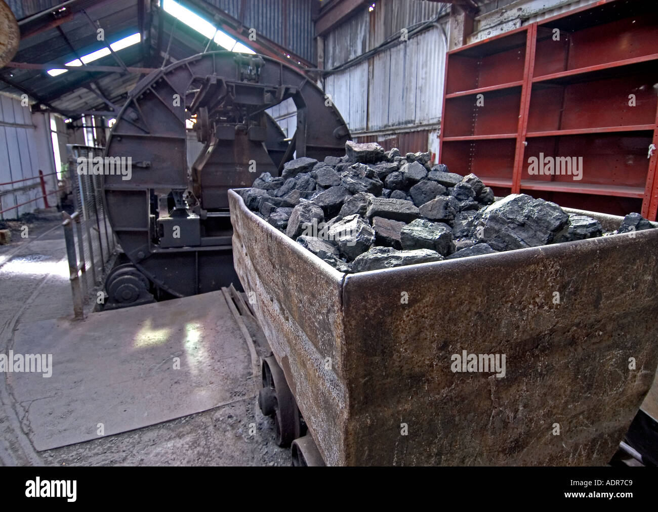 Coal wagon in Big Pit colliery museum, Torfaen, Blaenavon, South East ...