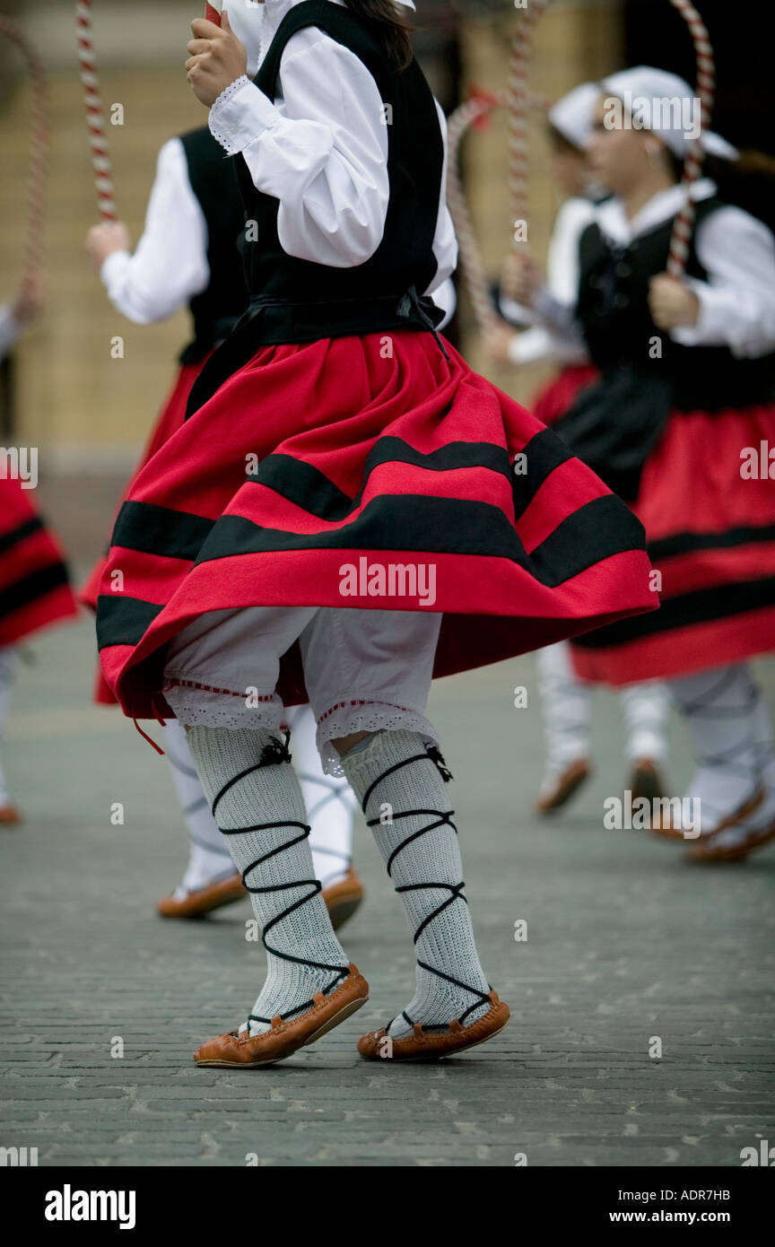 Female Basque teenagers perform traditional Basque folk dances Plaza ...