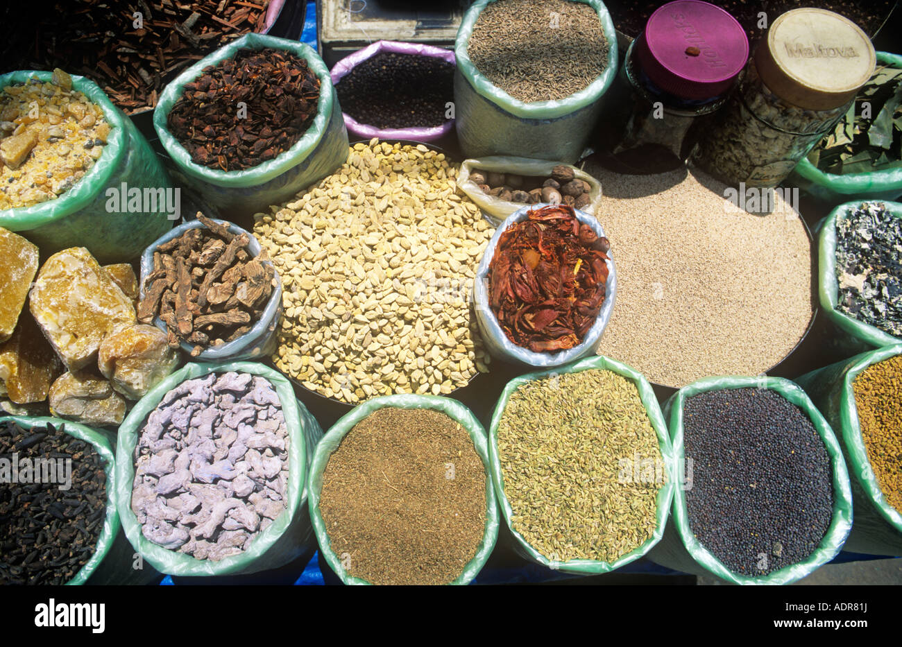 A selection of spices at the Devaraja Market, Mysore, Karnataka, India ...