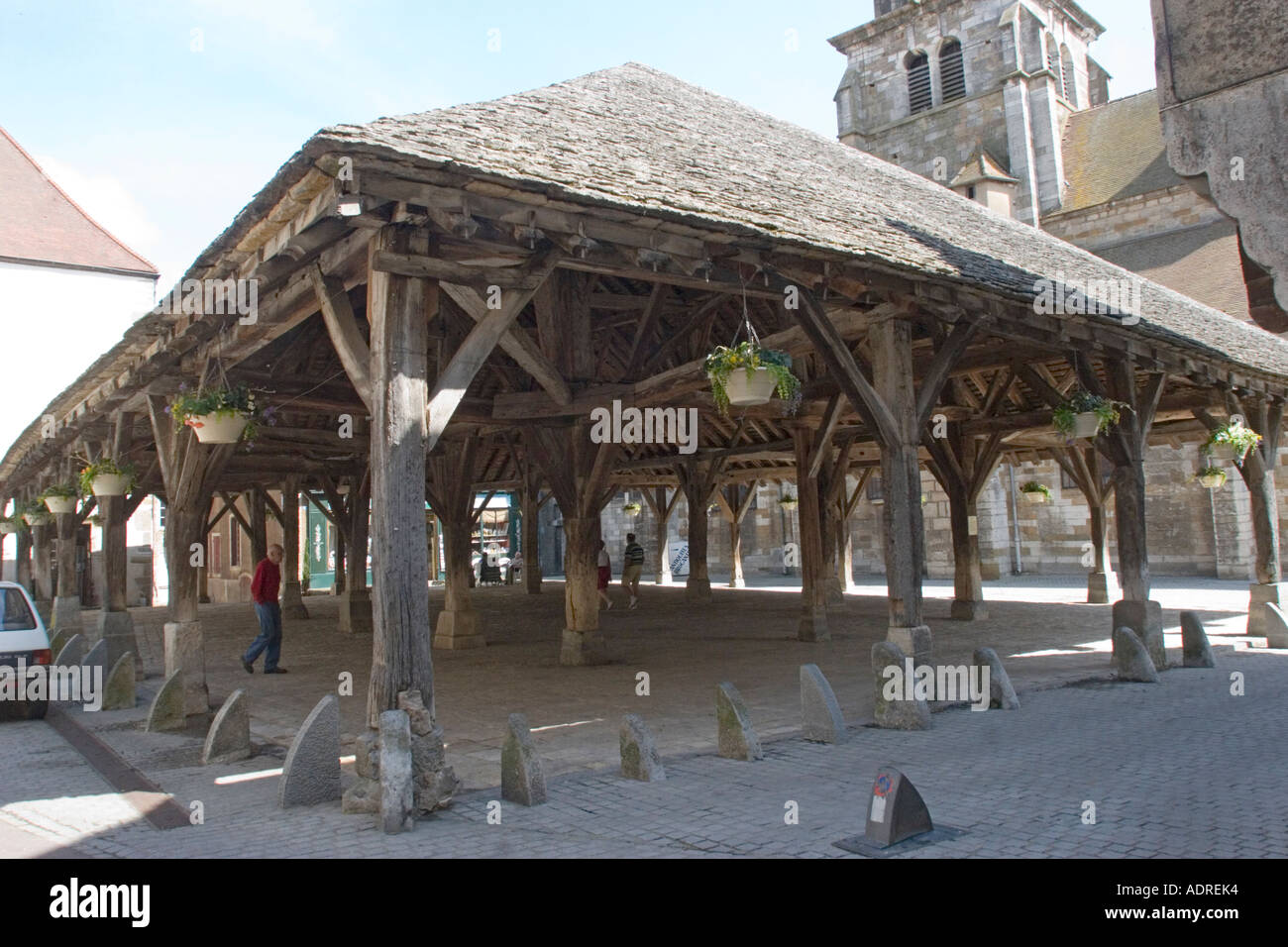 14th century market hall with limestone roof and chestnut framework in ...