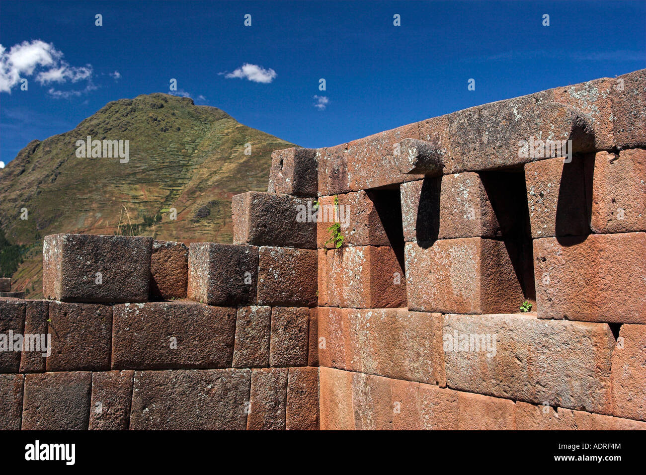 Pisac ruins, ancient Inca building and stonework detail, [Sacred Valley ...