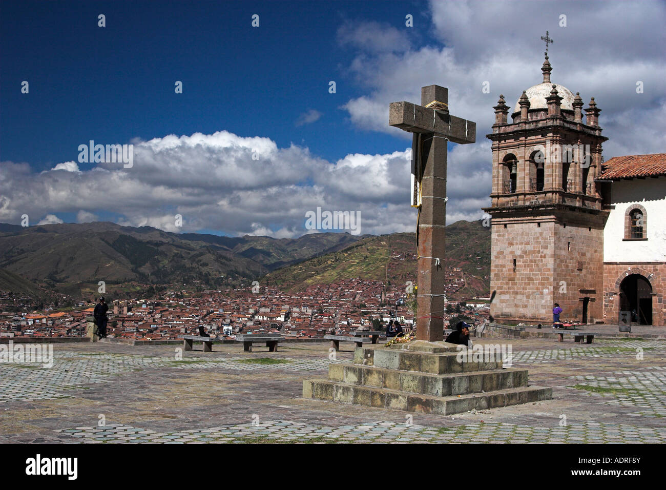Cusco (Cuzco), "San Cristobal" Church and stone cross, Inca Capital ...