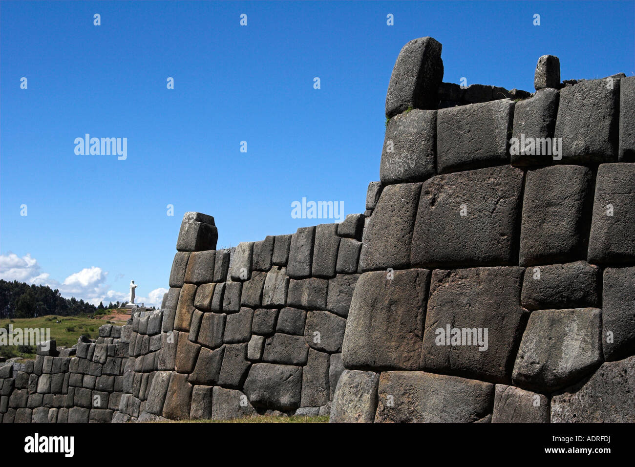 Sacsayhuaman Inca ruins, stone wall of ancient fortress against blue ...