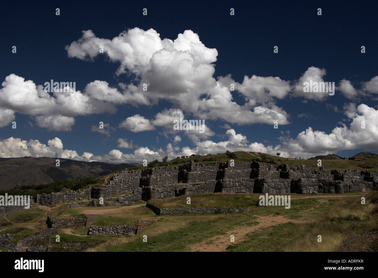 Sacsayhuaman, ancient Inca fortress ruins, stone terrace walls and ...