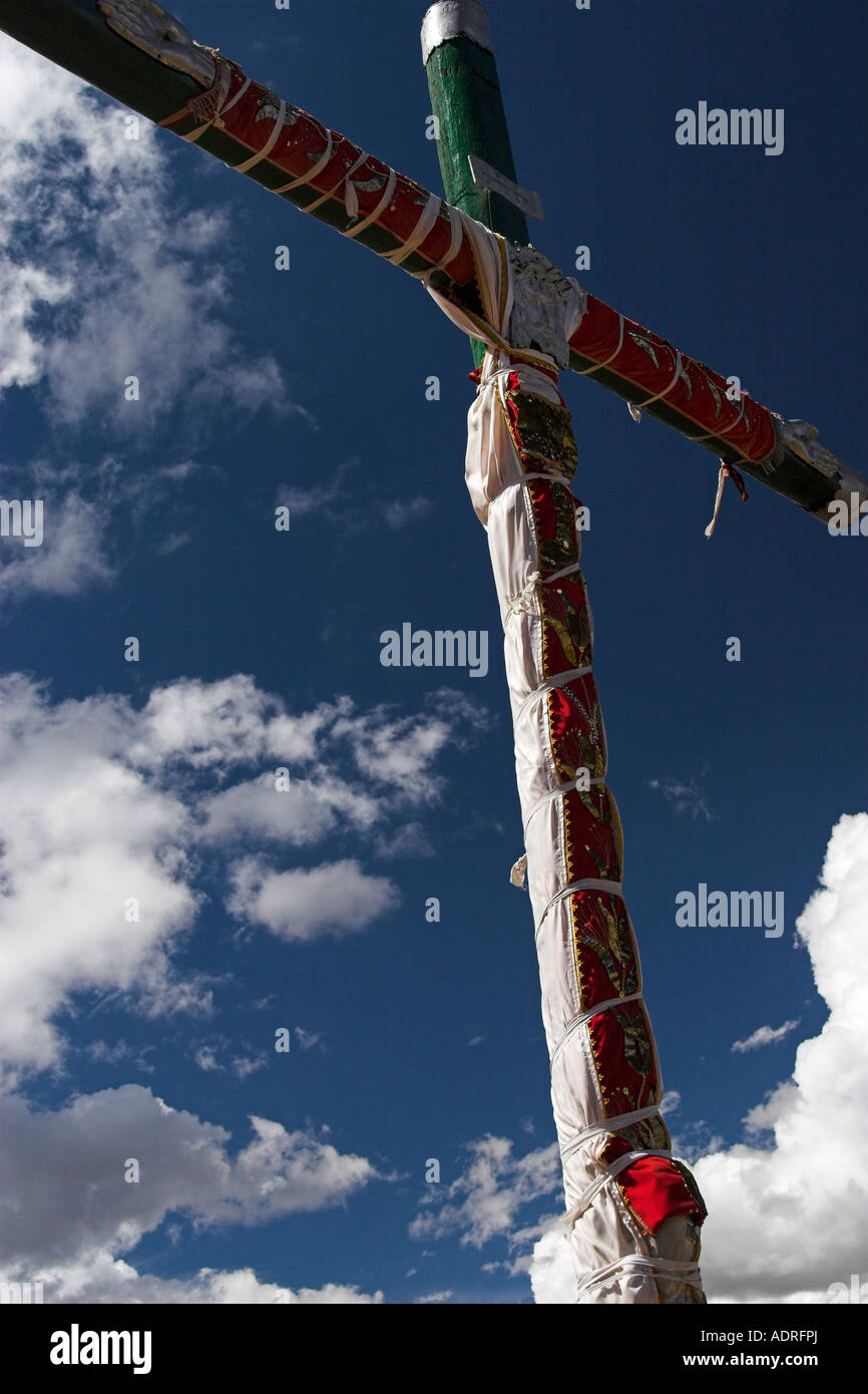 Large Christian cross against cloudy blue sky, "close up", Cusco, Peru ...