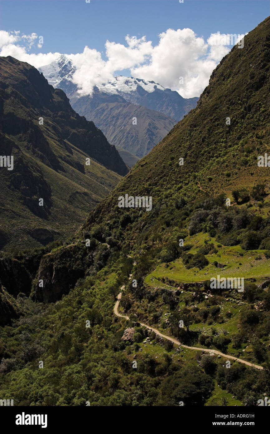 Panoramic view of the [Inca Trail] and snow capped "Mount Veronica ...