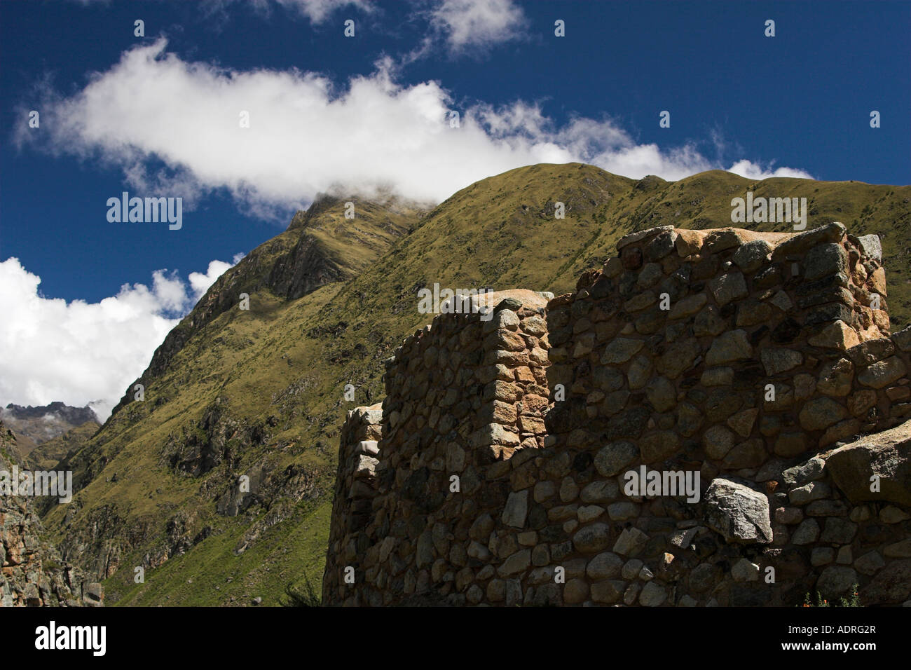 Ancient Inca ruins of [Huillca Raccay] and mountain scenery, [Inca ...