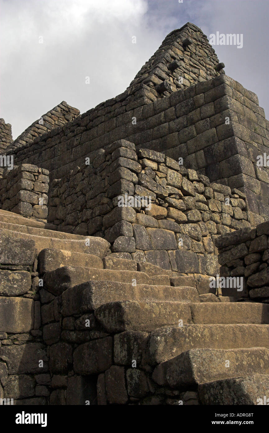 Inca stone steps and ancient building ruins, "Urban Sector", [Machu ...