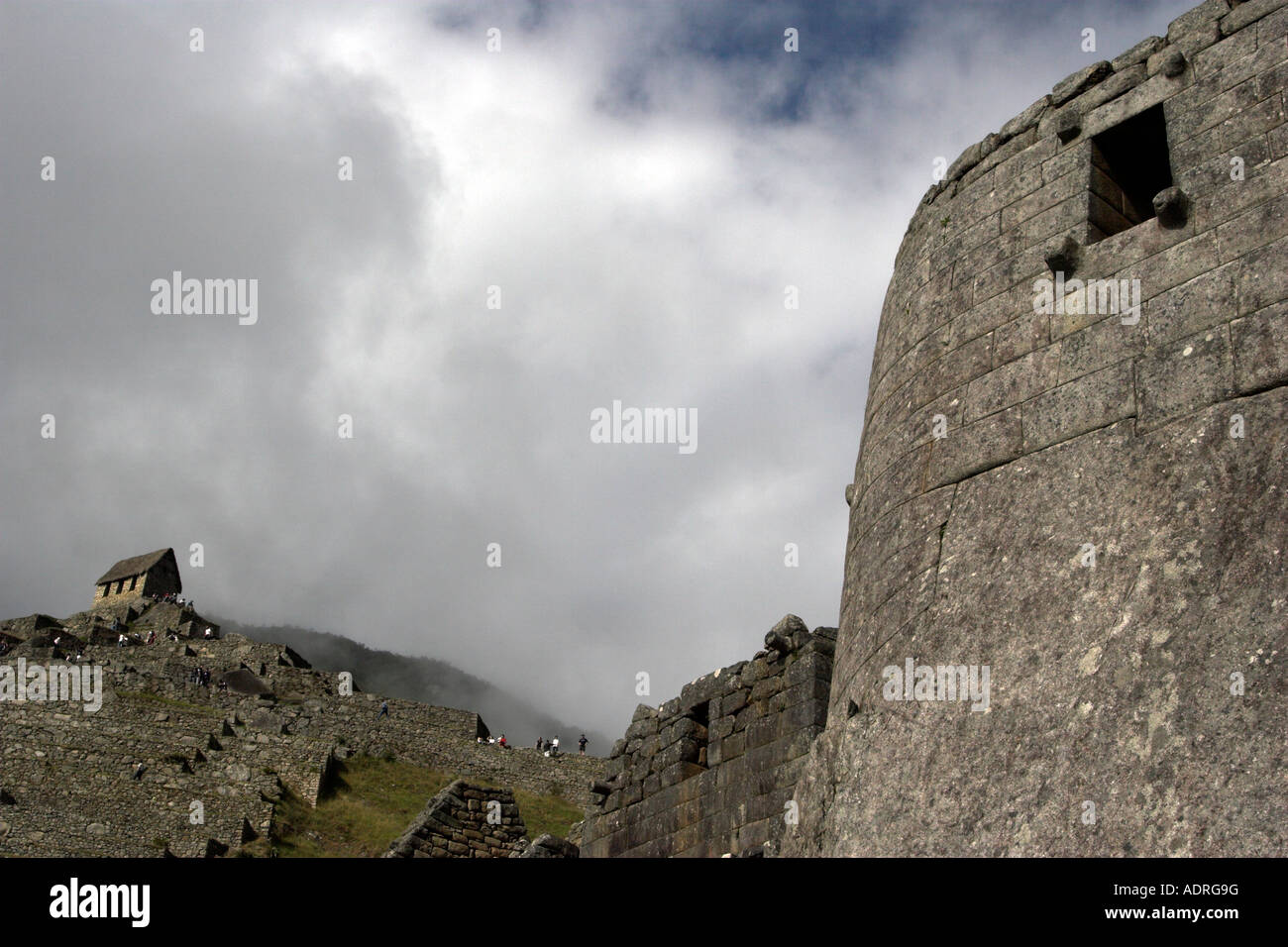 [Machu Picchu] Inca ruins, Torreon [Temple of the Sun] and [Watchman's ...