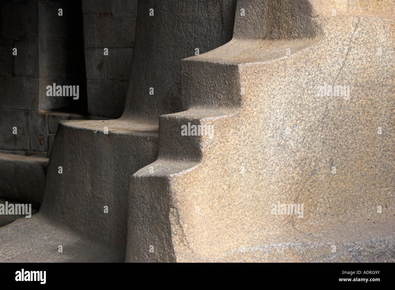[Machu Picchu], cave of the [Royal Tomb] and Inca stone steps beneath ...