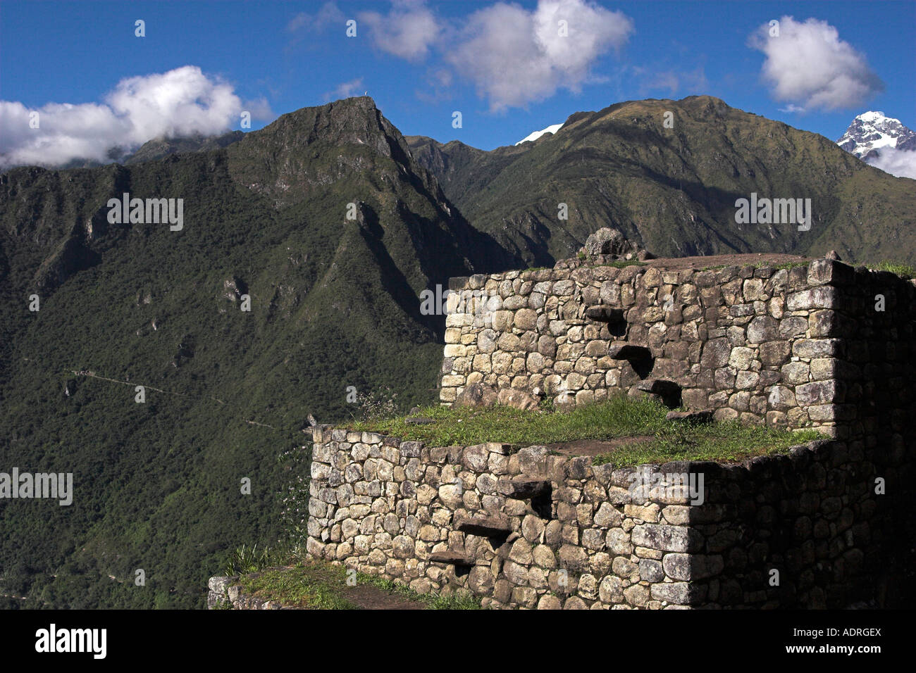 Ancient Inca stone ruin and Andes Mountains, [Huayna Picchu], Peru ...