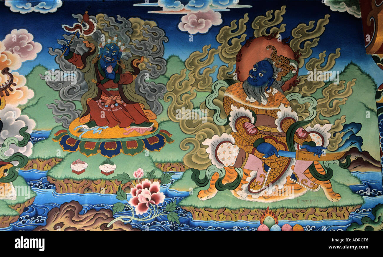 Painting on buddhist stupa in Dharapani in Annapurna Conservation Area ...
