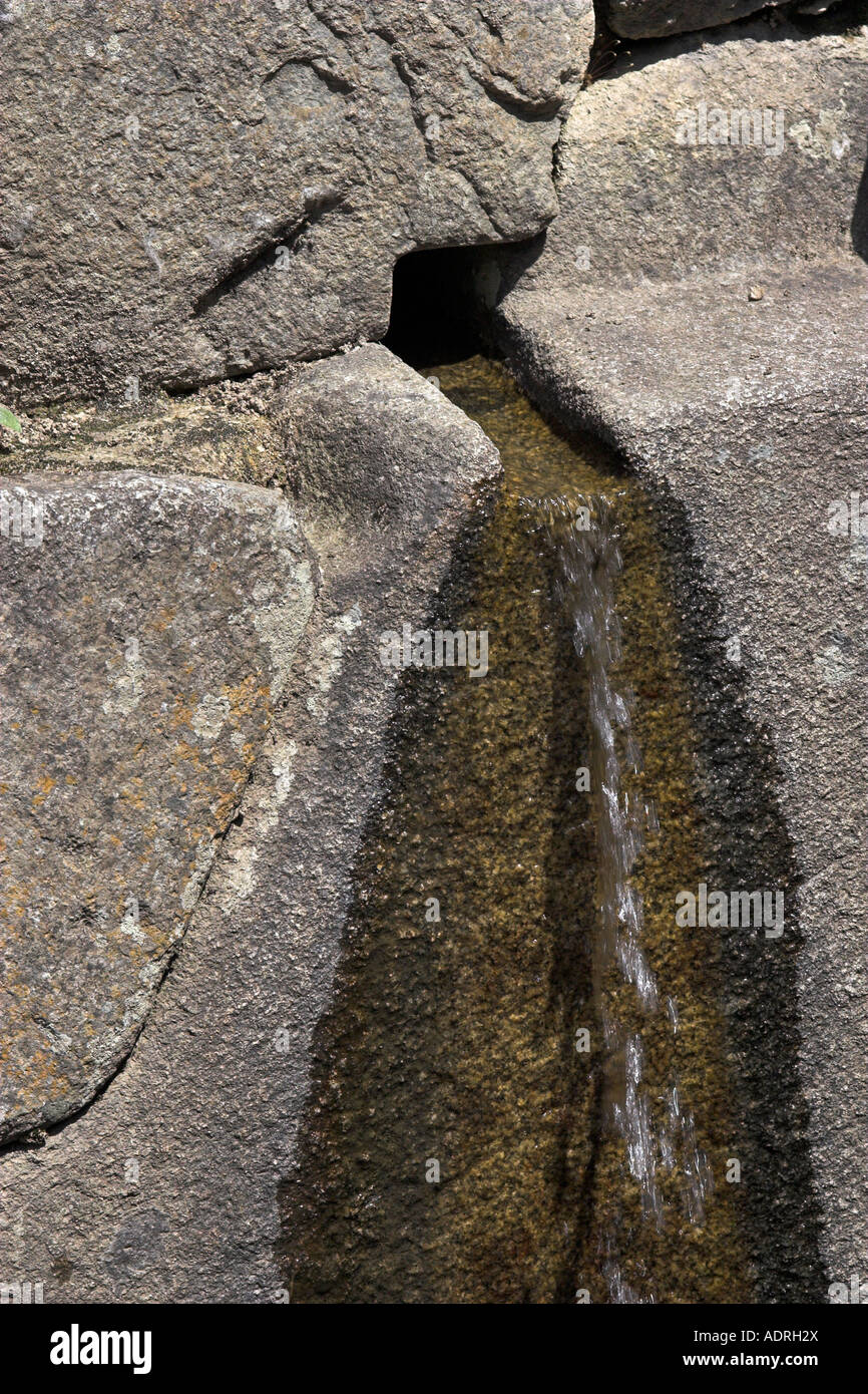Inca stone channel and fountain, ancient water system, [Machu Picchu ...