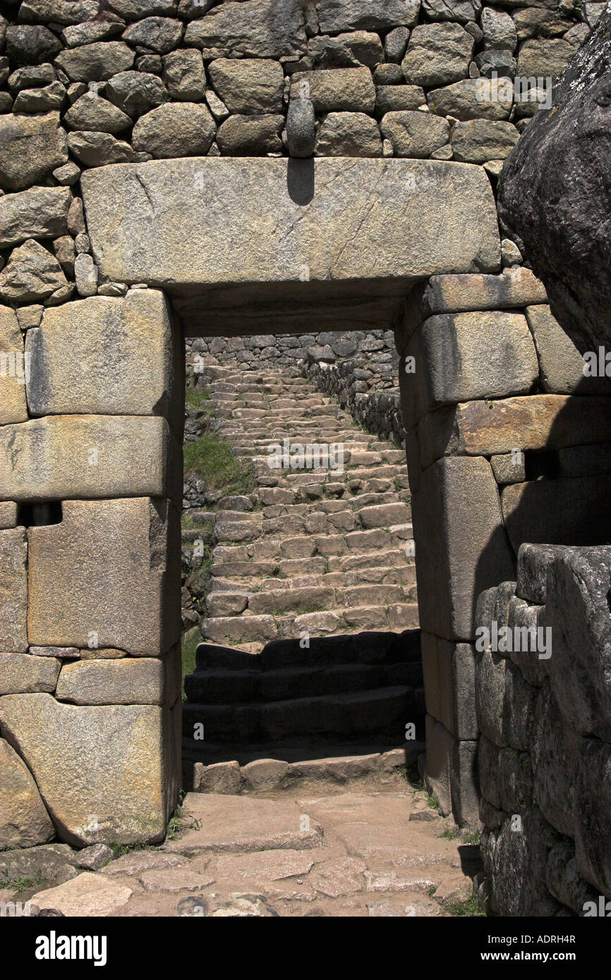Inca trapezoidal stone door, [Machu Picchu] ruins, Peru, "South America ...