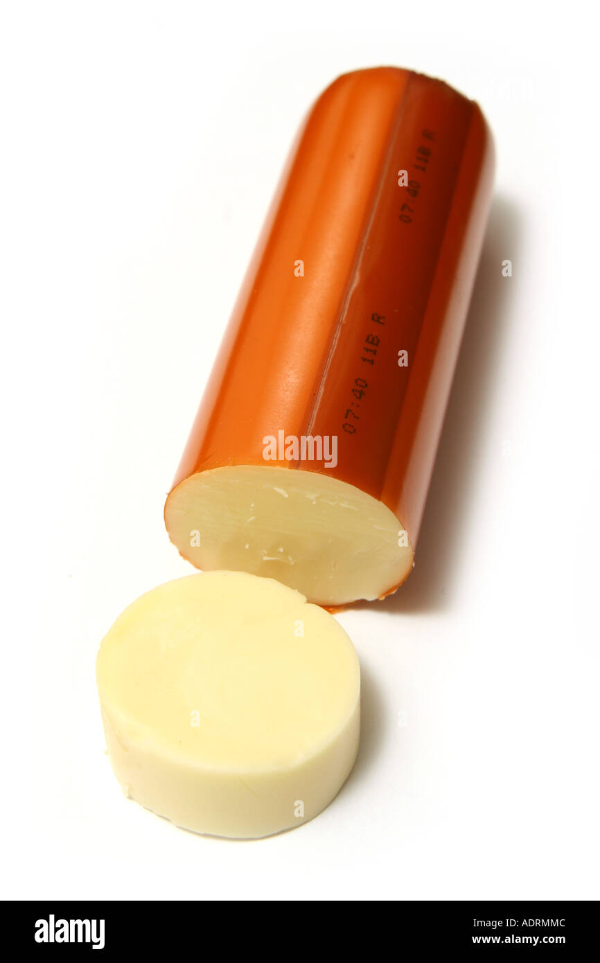 Processed smoked cheese on a white studio background Stock Photo - Alamy