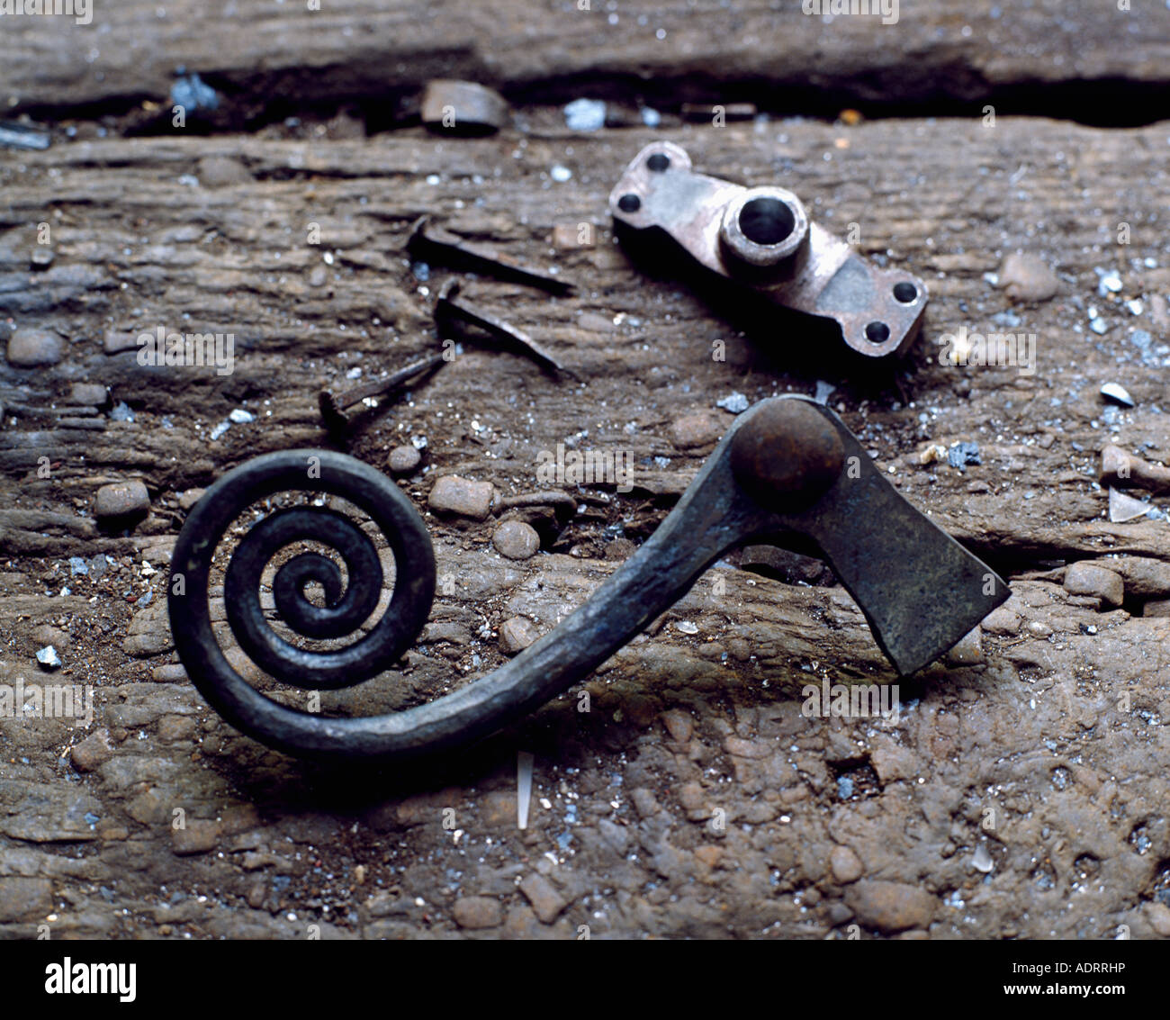 Close up of wrought iron window latch Stock Photo - Alamy