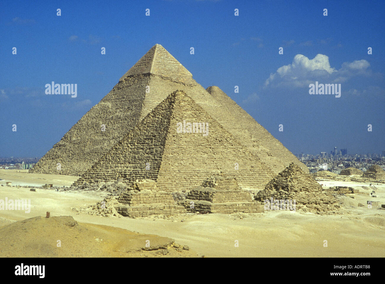 Egypt the three pyramids of Giza built by the 4th dynasty of the Old ...