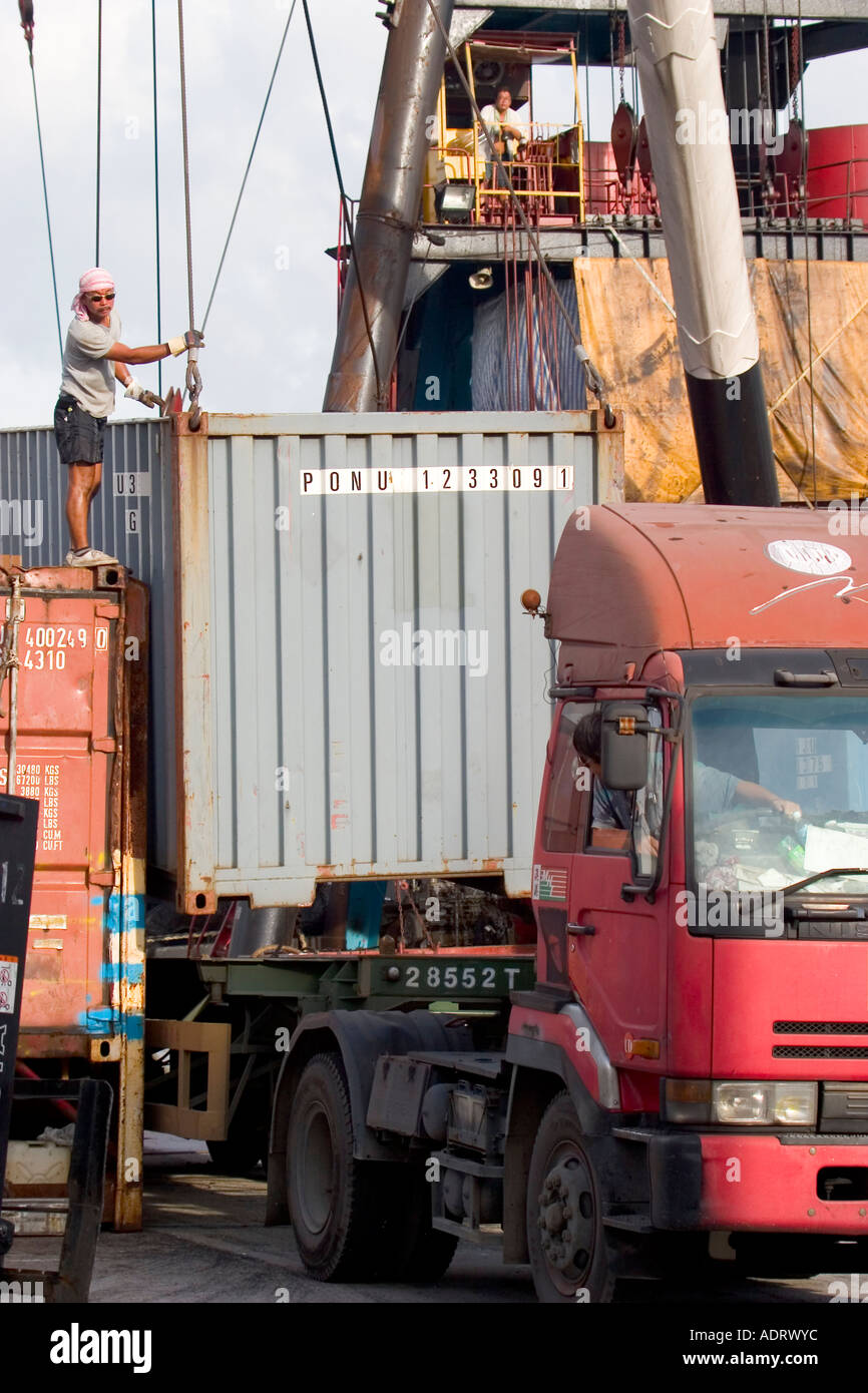Hong Kong Shipping Container Transfer barge crane lifts container ...