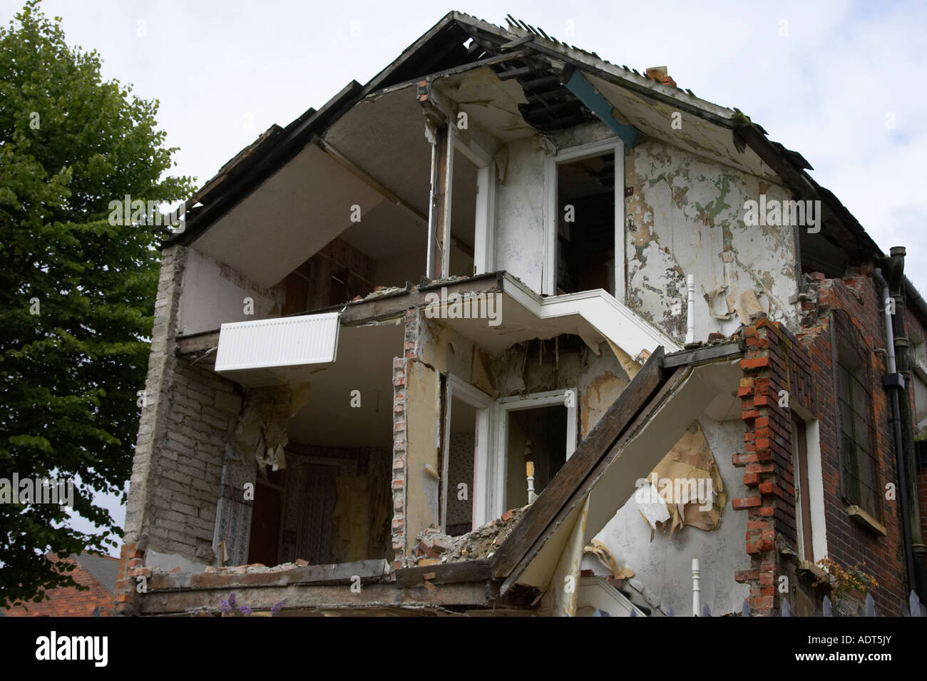 upper floors of partially destroyed old collapsed victorian house in ...