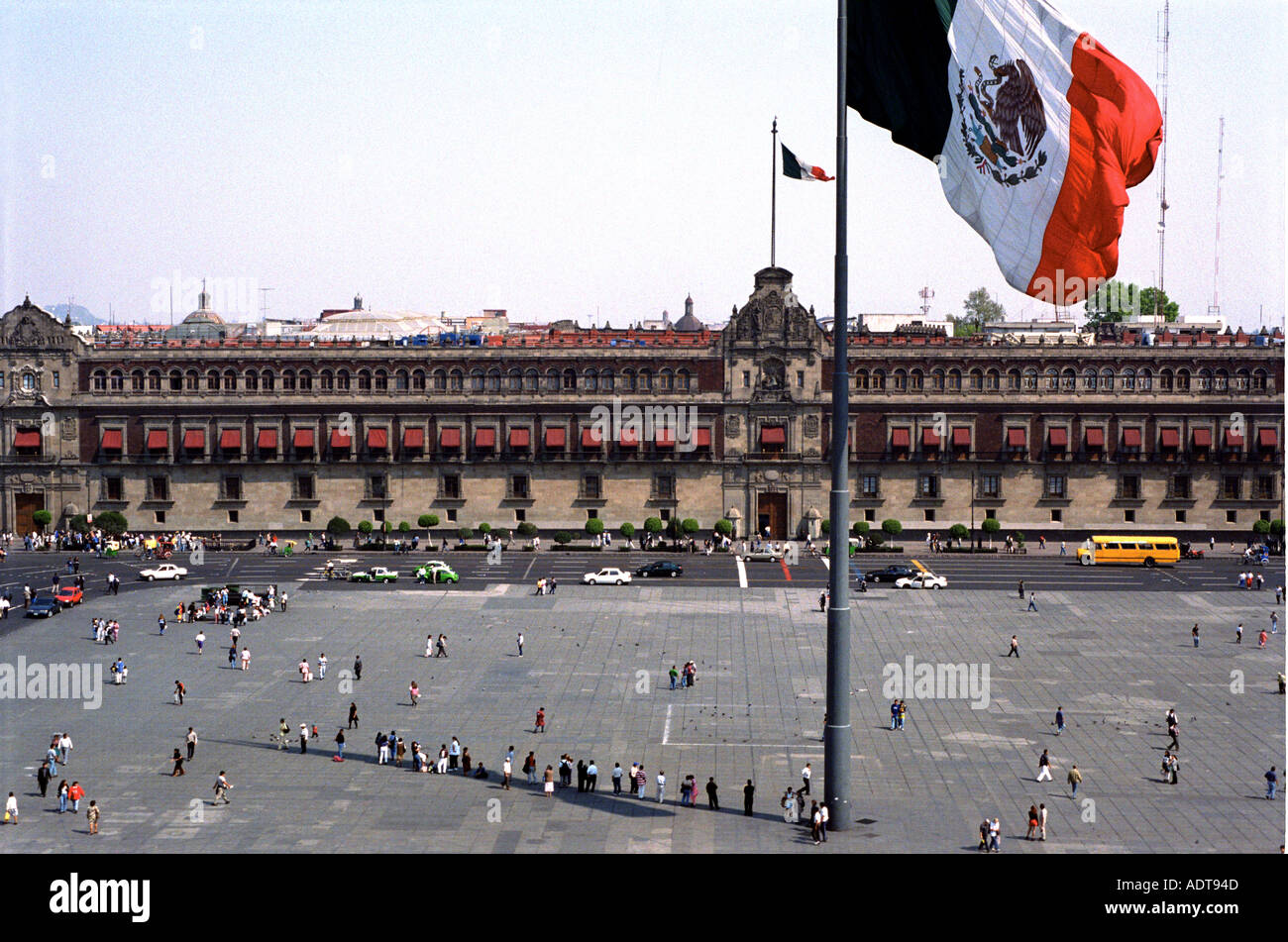 The Zócalo or main plaza in the historic center of downtown Mexico City ...