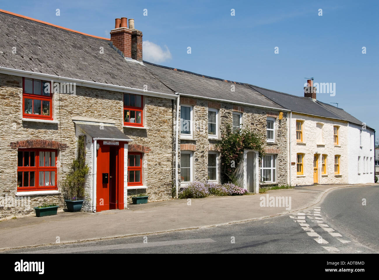 Cornish stone wall slate roof terraced cottage houses in St Just in ...