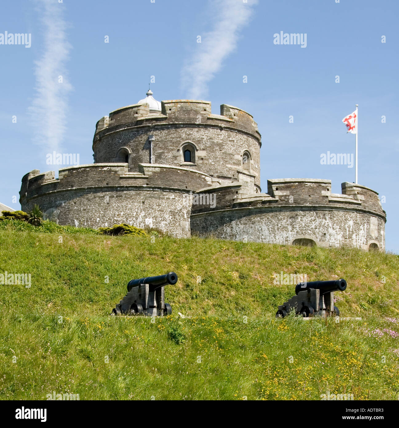 St Mawes castle round bastions & cannons part of artillery fort for ...