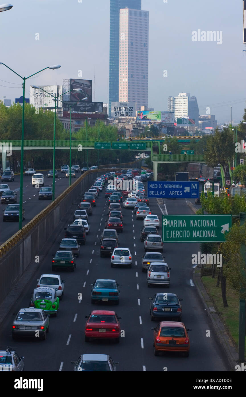 Early morning rush hour traffic on an expressway in Mexico City Stock ...