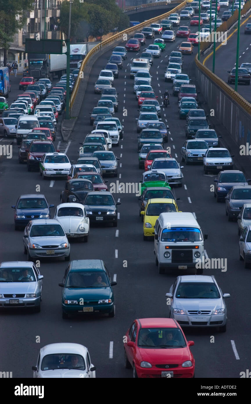 Early morning rush hour traffic on an expressway in Mexico City Stock ...