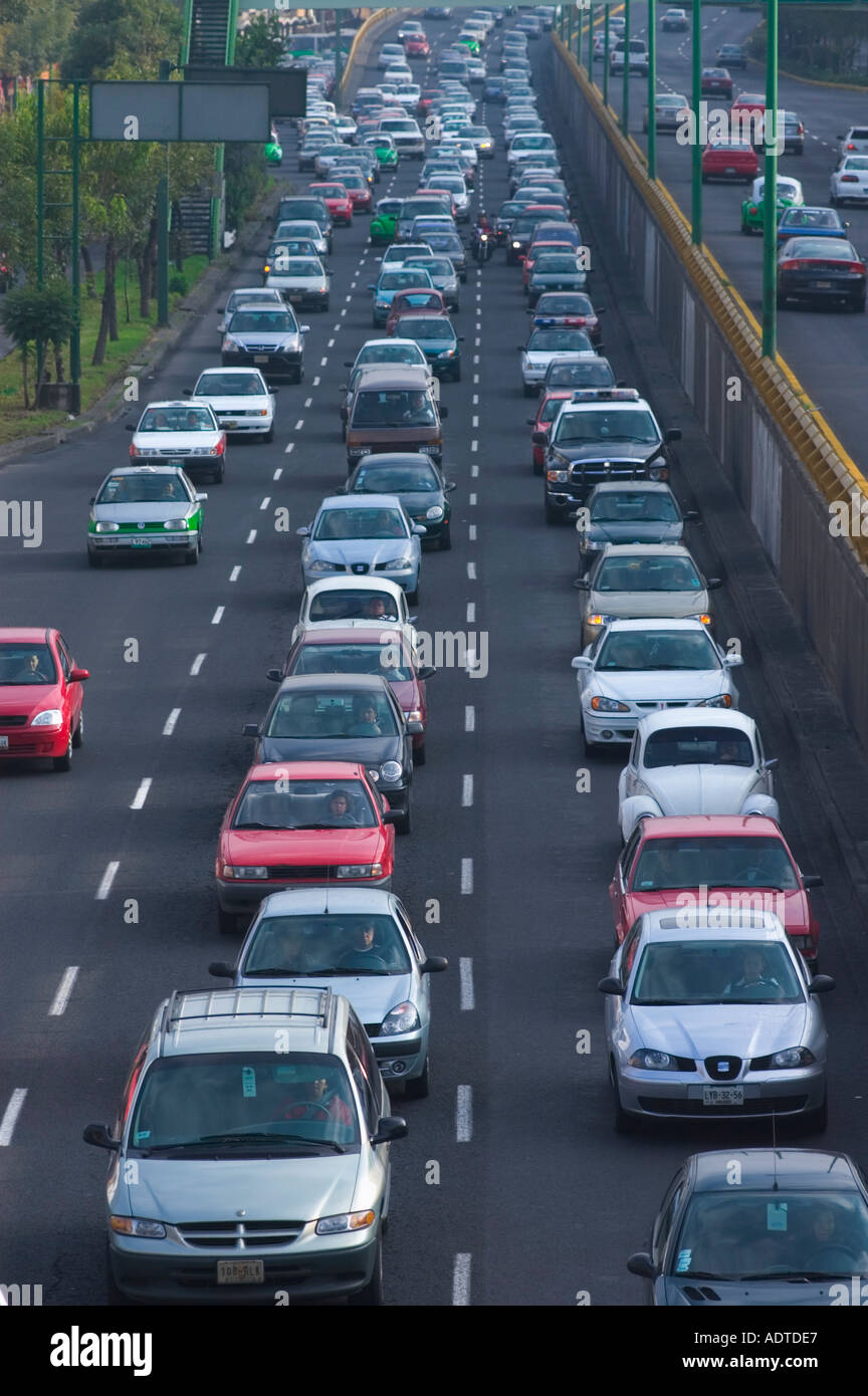 Early morning rush hour traffic on an expressway in Mexico City Stock ...