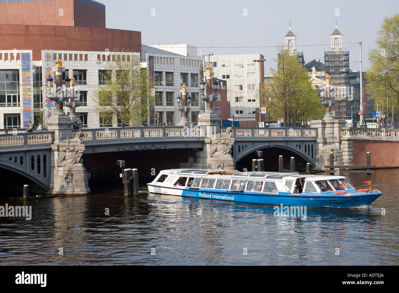 Canal Boat and Opera Hose Complex Amsterdam Netherlands Stock Photo - Alamy