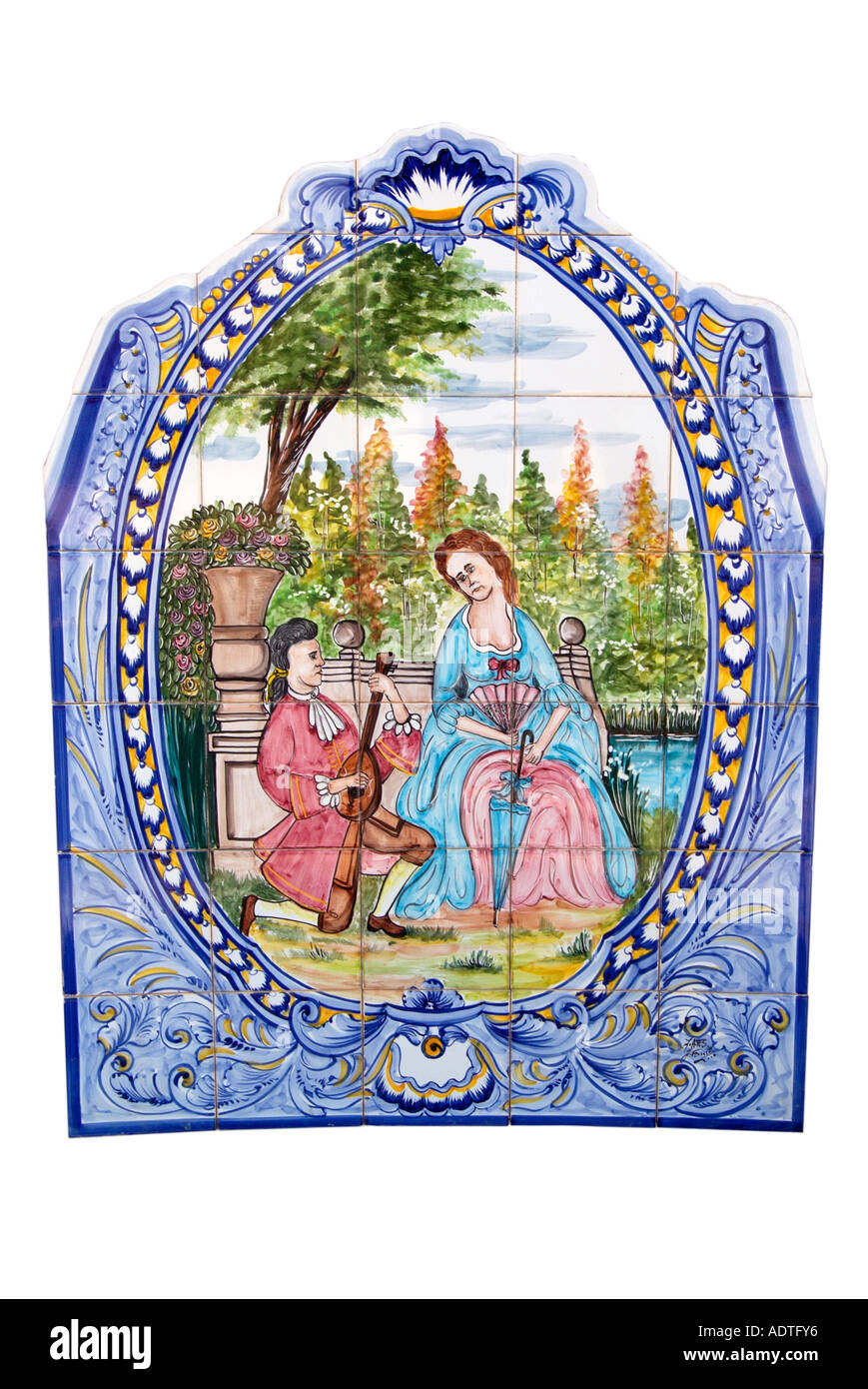 Tile romantic scene love duo amorous garden Oval frame Portugal ...
