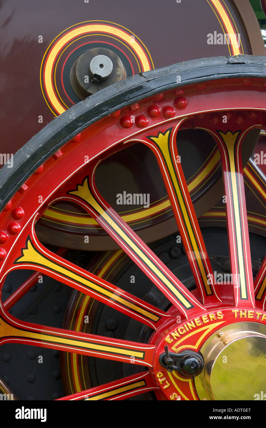 Close up detail steam tractor red wheel and spokes Engine Thetson ...
