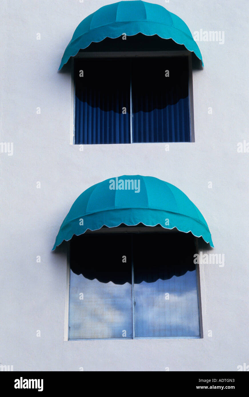 Art Deco, Florida, detail window shades. Building facade showing two ...