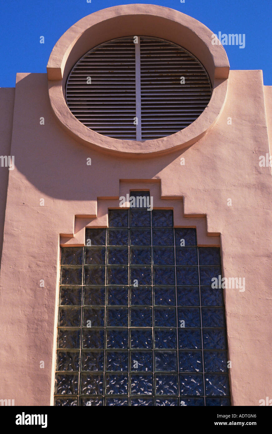 Art Deco Florida, close up step window architecture. Building facade ...