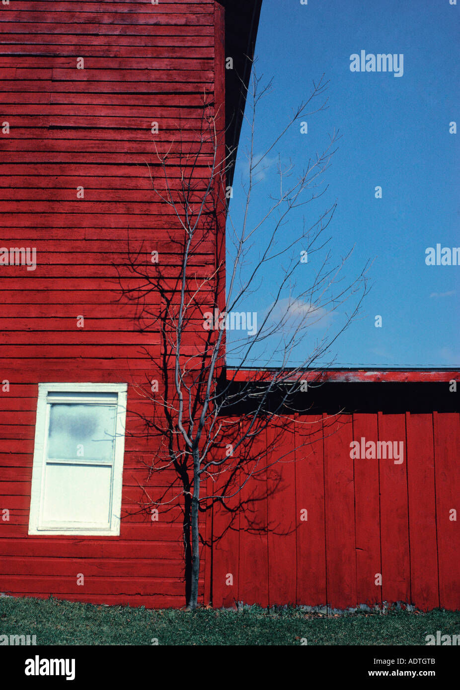 Old red wood barn. American farm building in Massachusetts New England ...