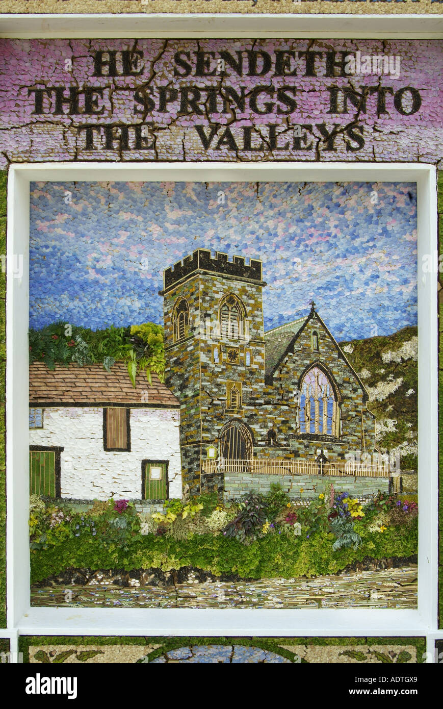 Derbyshire Tideswell well dressing dressed dress church yard England UK ...