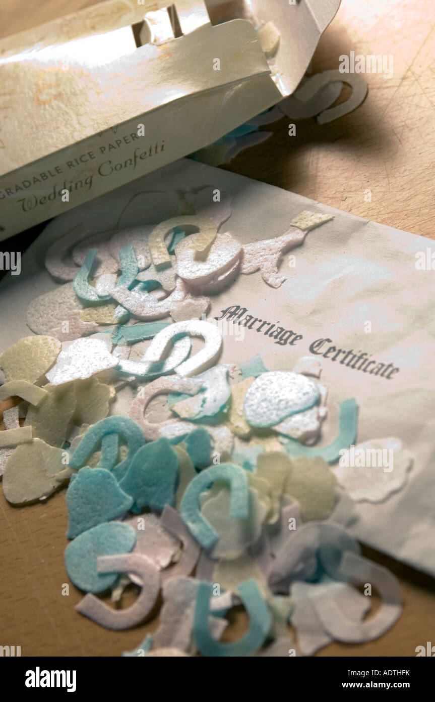 a marriage certificate envelope with wedding confetti Stock Photo - Alamy