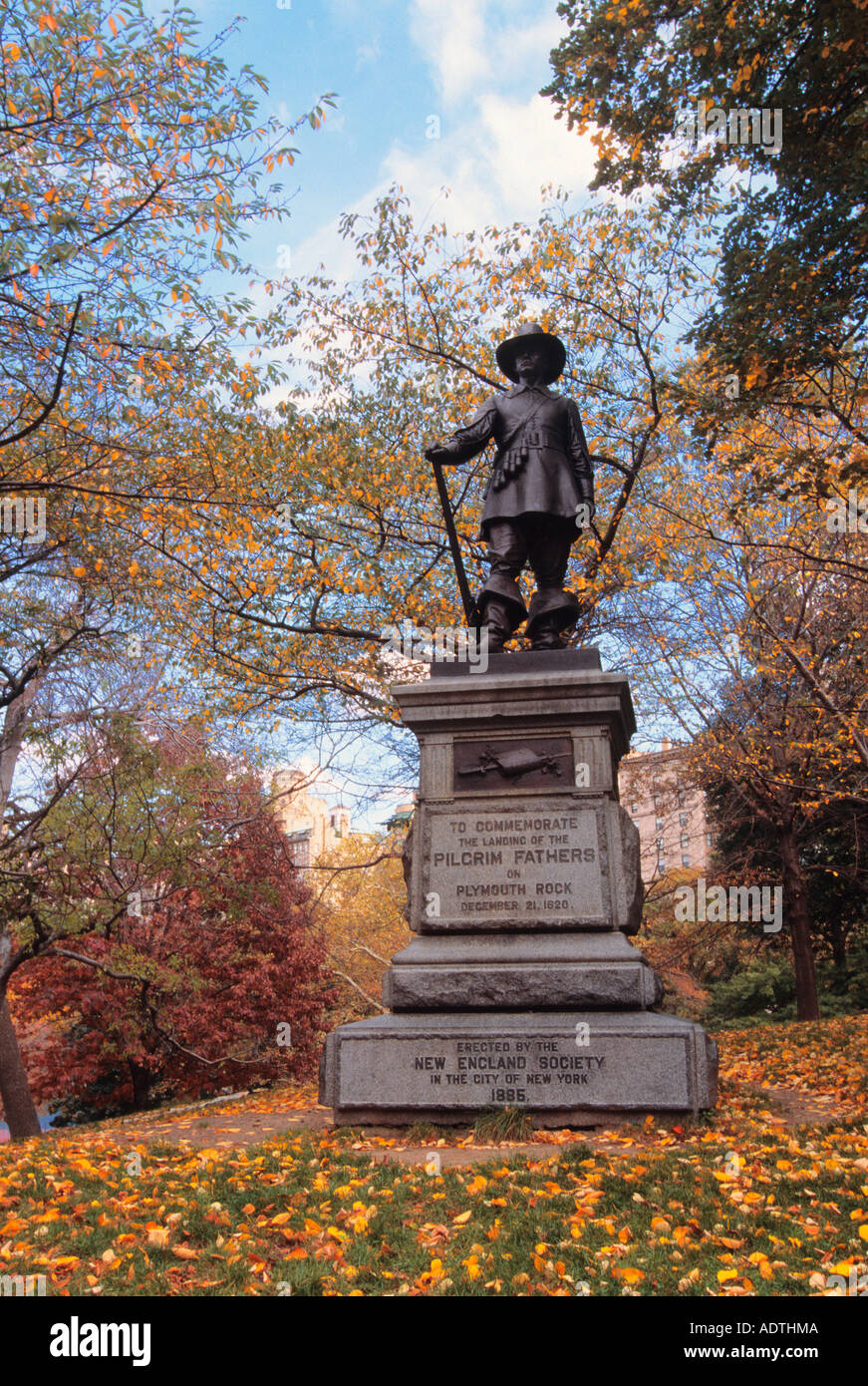 New York City Central Park The Pilgrim Statue on Pilgrim Hill Autumn ...