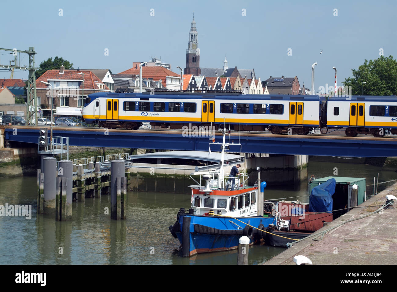 train crossing waterway swing bridge at Maassluis Near Rotterdam The ...