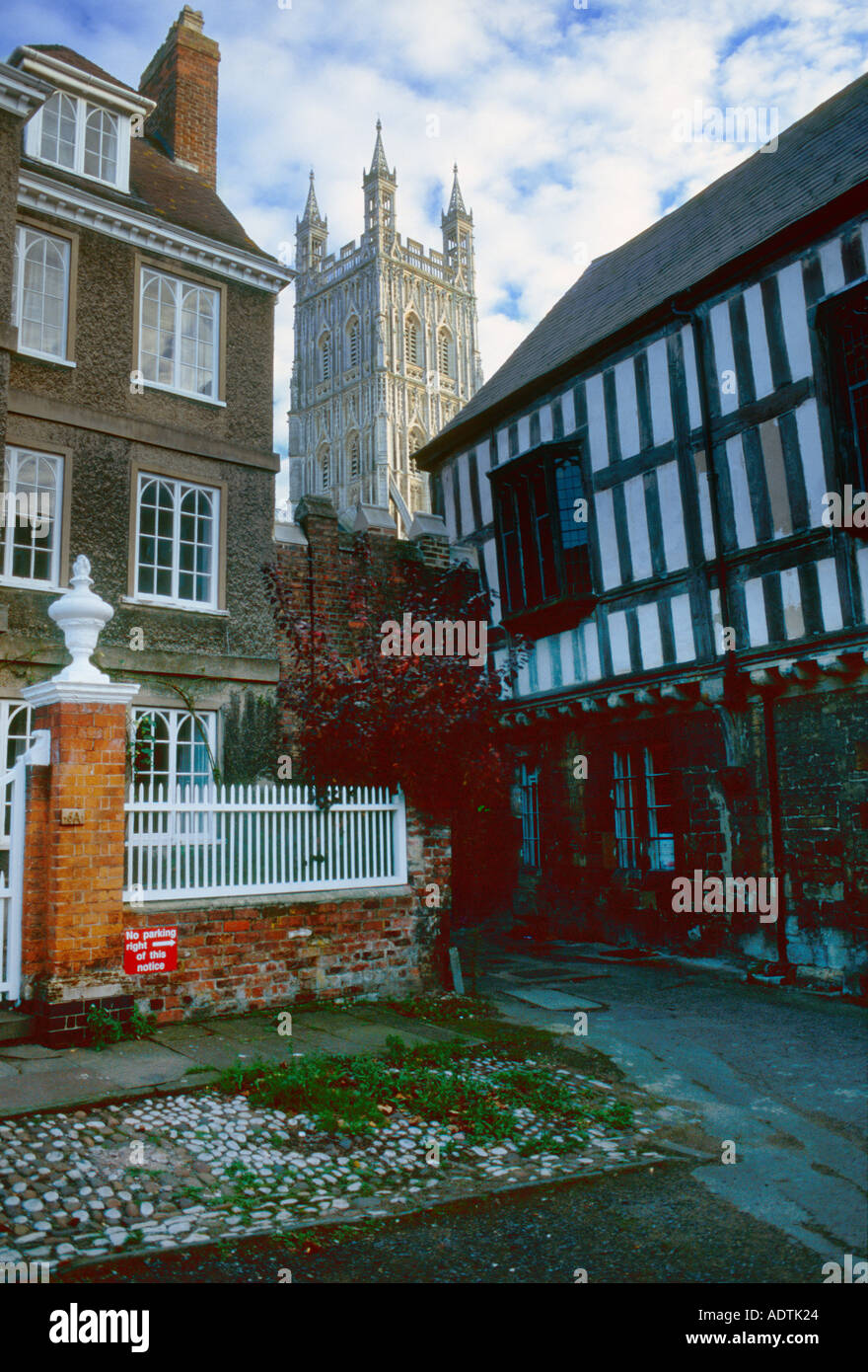 Gloucester Cathedral tower seen from Millers Green Stock Photo - Alamy