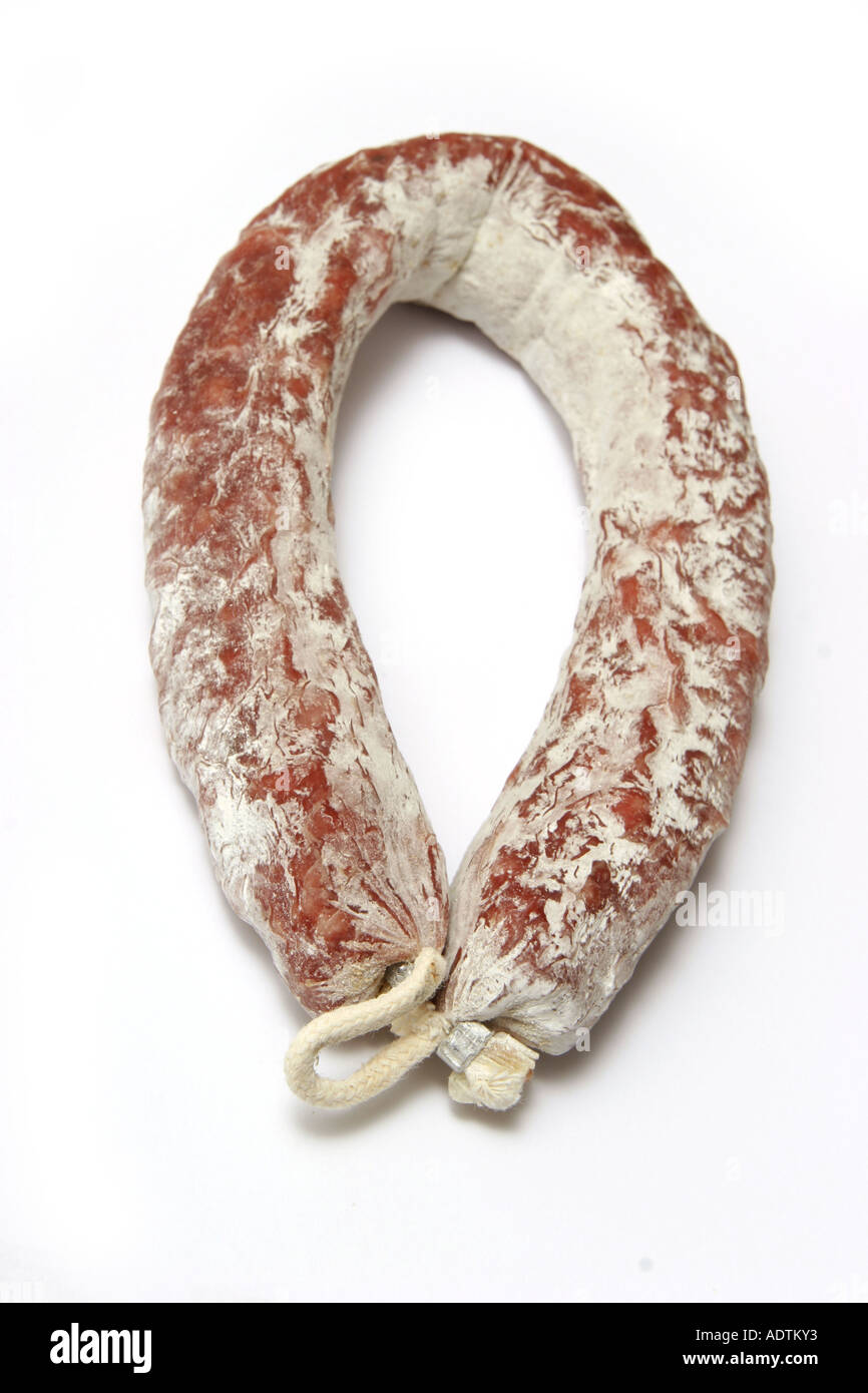 French dry cured sausage isolated on a white studio background Stock ...
