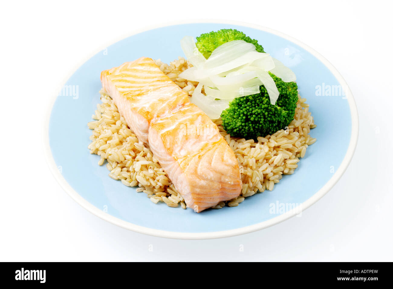 Grilled Salmon with Brown Rice Stock Photo - Alamy
